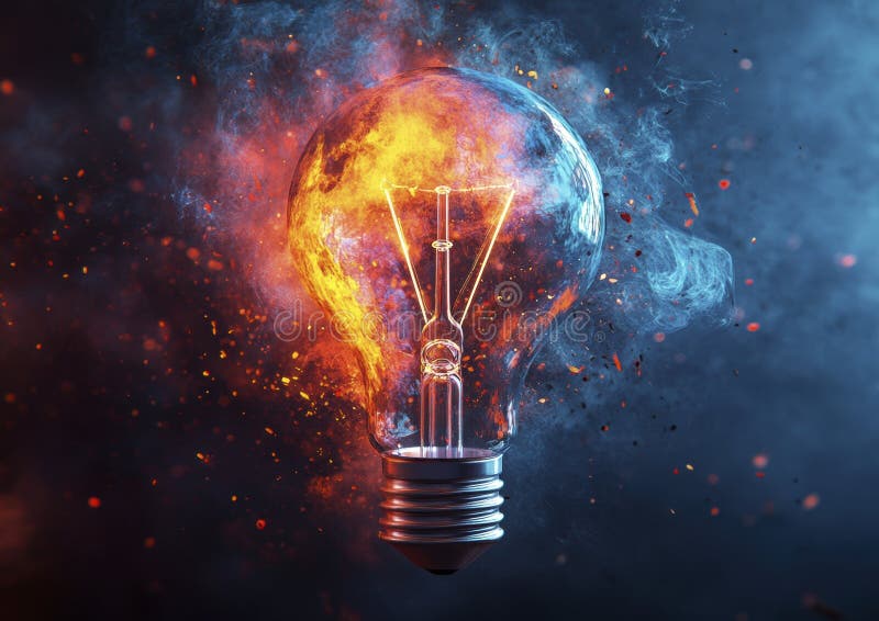 Exploding Light Bulb with Colorful Paint and Creativity, Dark ...