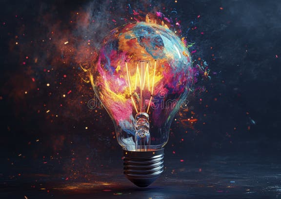 Exploding Light Bulb with Colorful Paint and Creativity, Dark ...