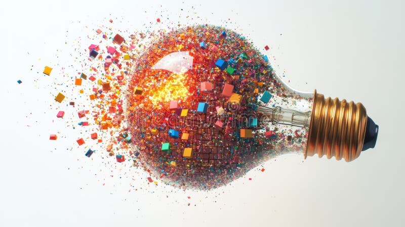 Exploding Light Bulb with Colorful Pixel Fragments Creating a Vivid ...