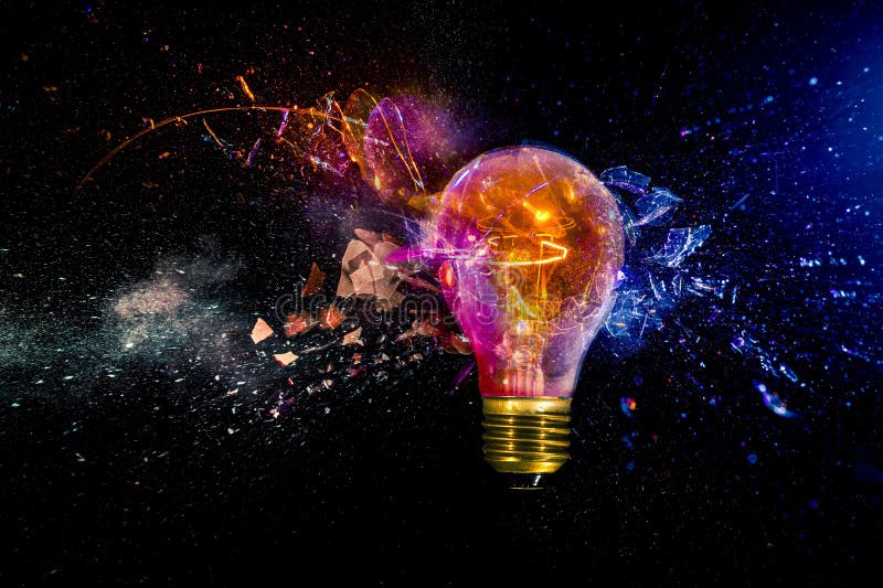 Exploding Light Bulb with Colorful Sparks Stock Illustration ...