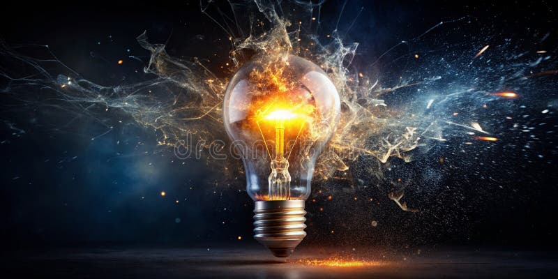 Exploding Light Bulb Concept on Dark Background Creative AI Stock ...