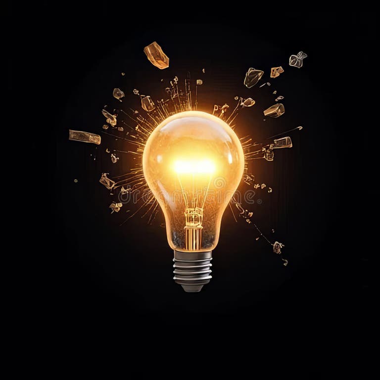 Exploding Light Bulb Concept on Dark Background Stock Illustration ...