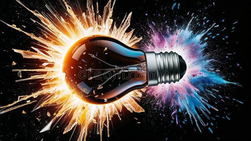 Exploding Light Bulb Creating Colorful Explosion on Black Background ...
