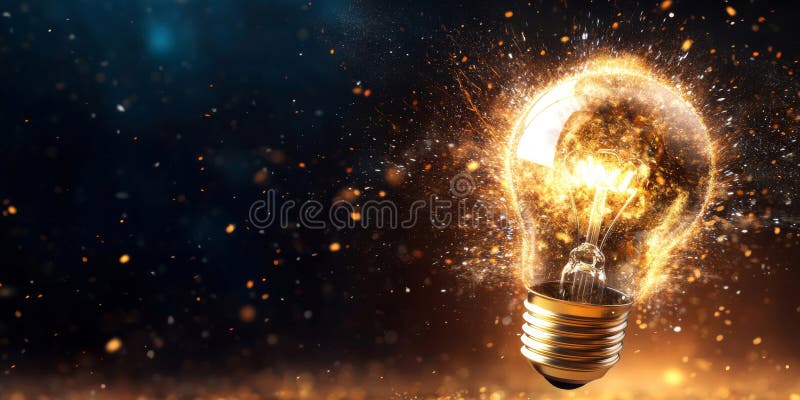Light Bulb Exploding with Golden Particles Symbolizing Innovation and ...