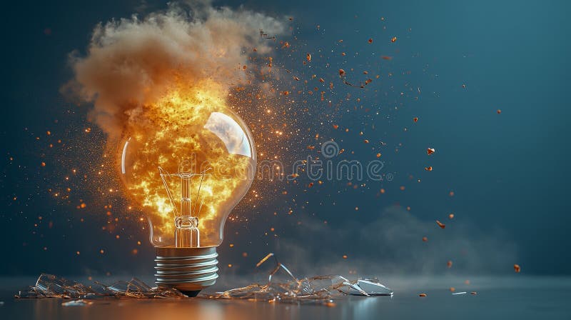 Exploding Light Bulb Representing Bright Ideas and Innovation Stock ...