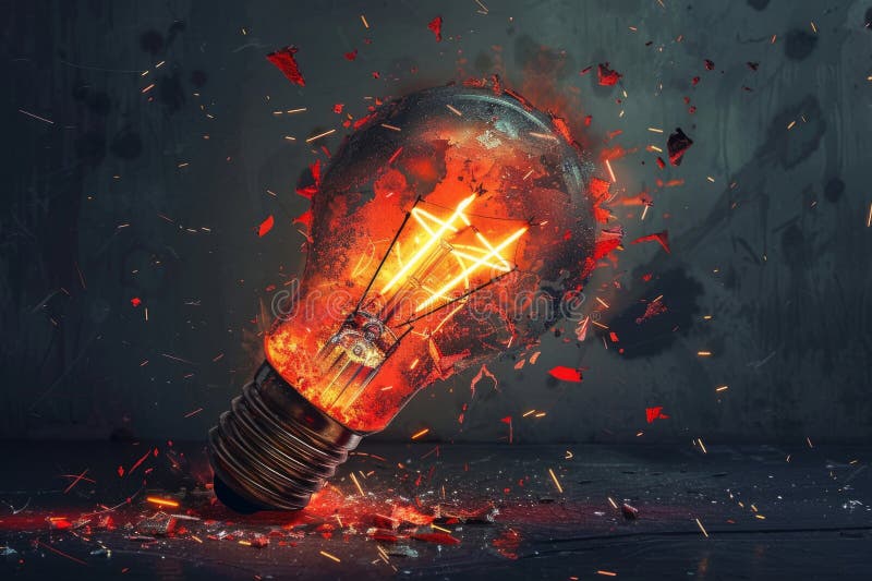 Exploding Light Bulb Showing Risk of Burnout Syndrome Stock Photo ...