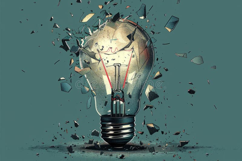Exploding Light Bulb Showing Risk of Burnout Syndrome Stock Photo ...