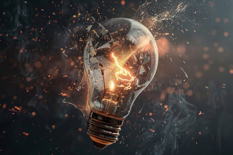 Exploding Light Bulb Showing Risk of Burnout Syndrome Stock Photo ...