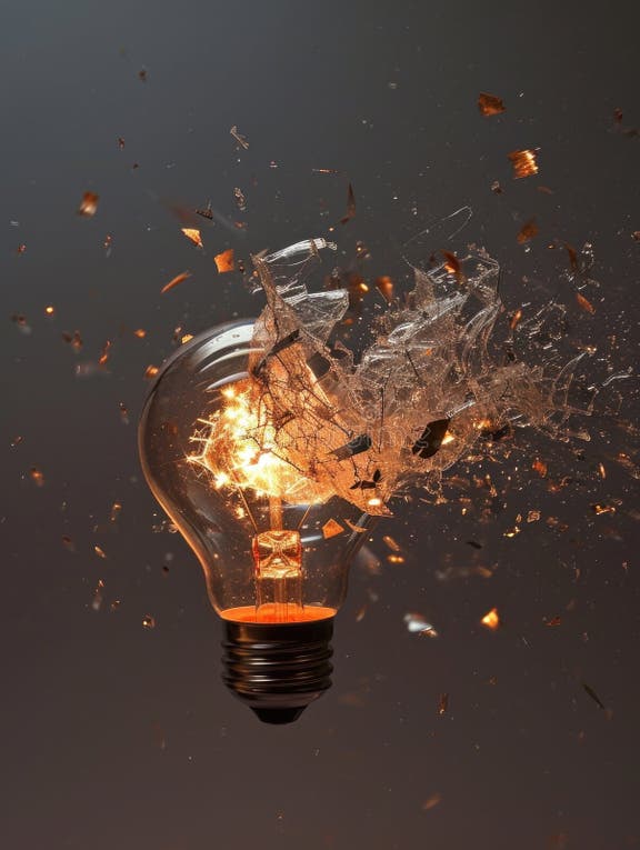 Exploding Light Bulb with Sparks and Fragments Flying in Dark Room ...