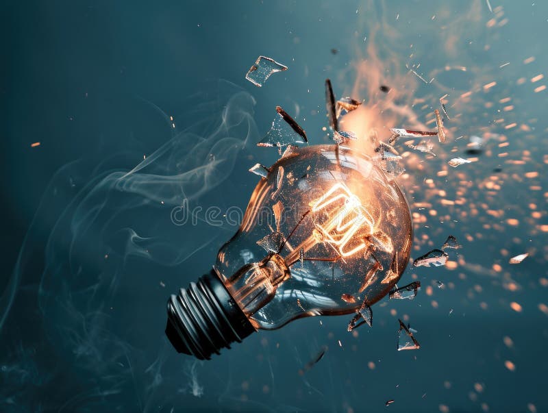 Exploding Light Bulb with Sparks and Fragments Flying in Dark Room ...