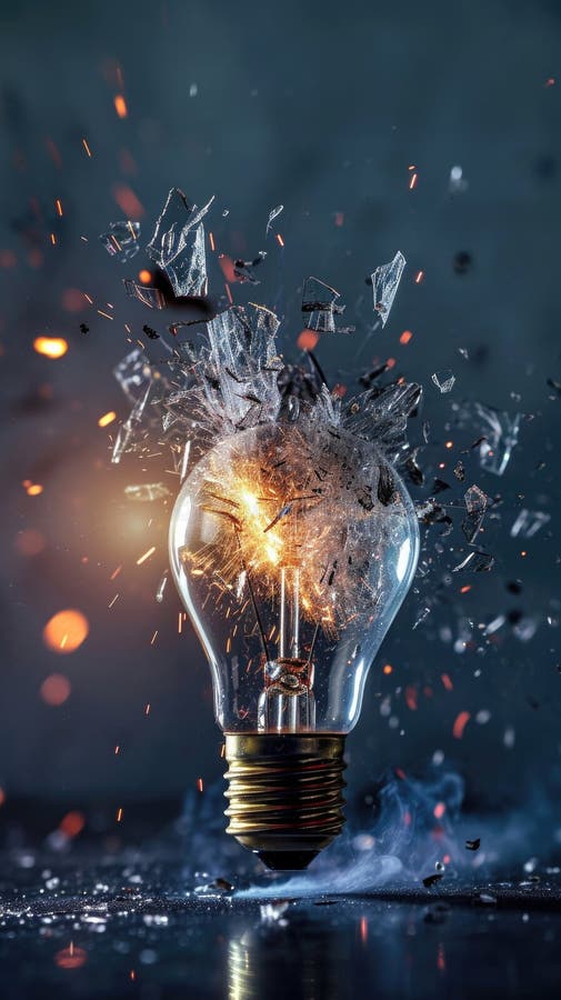 Exploding Light Bulb with Sparks and Fragments Flying in Dark Room ...