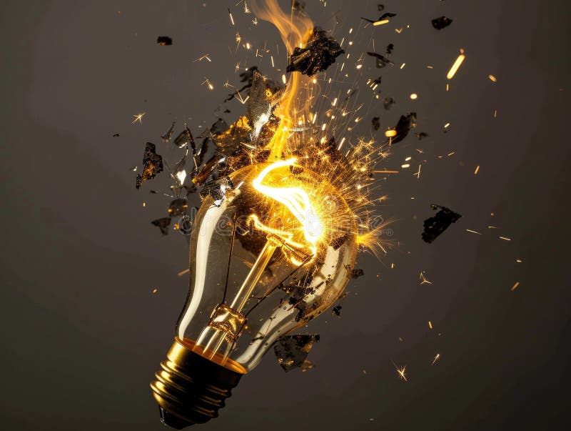 Exploding Light Bulb with Sparks and Fragments Flying in Dark Room ...