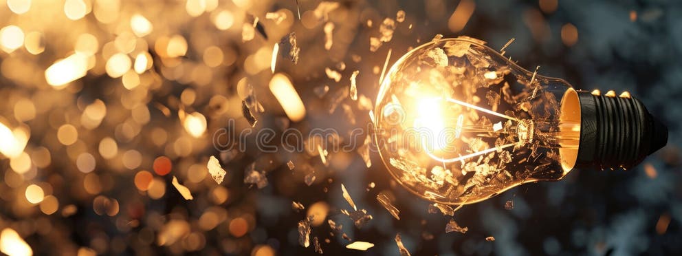 Exploding Light Bulb with Sparks and Fragments Flying in Dark Room ...