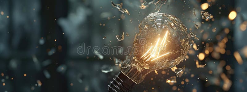 Exploding Light Bulb with Sparks and Fragments Flying in Dark Room ...
