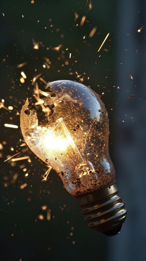 Exploding Light Bulb with Sparks and Fragments Flying in Dark Room ...
