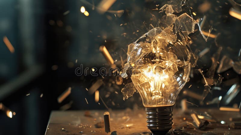 Exploding Light Bulb with Sparks and Fragments Flying in Dark Room ...