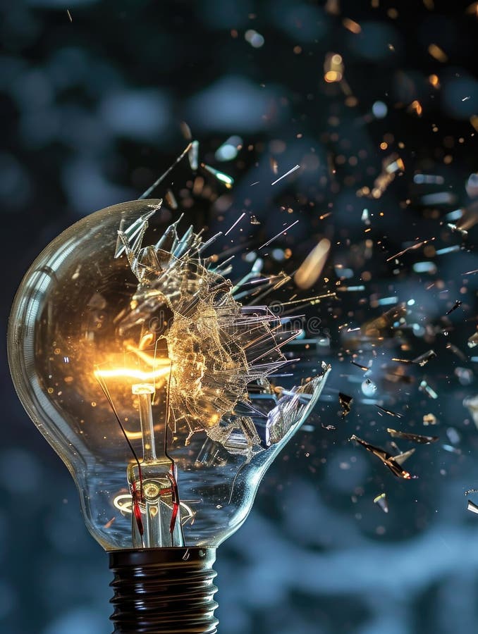 Exploding Light Bulb with Sparks and Fragments Flying in Dark Room ...
