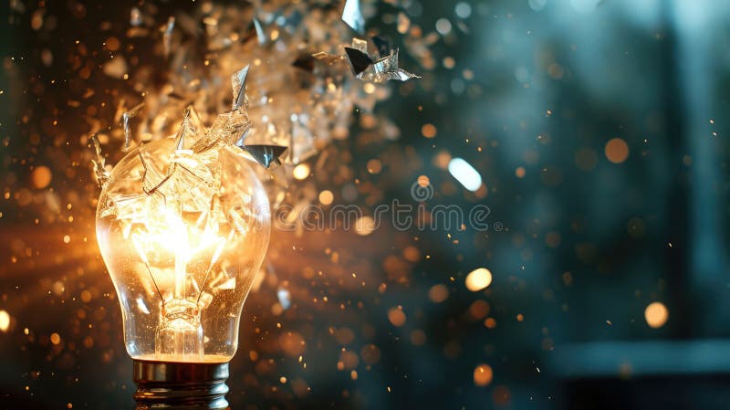 Exploding Light Bulb with Sparks and Fragments Flying in Dark Room ...