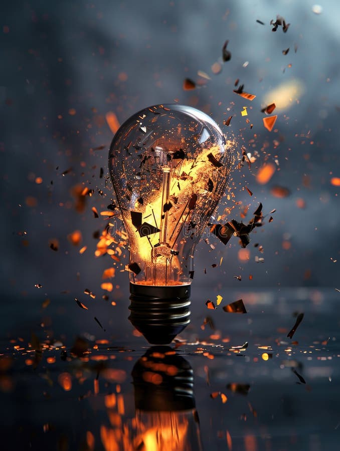 Exploding Light Bulb with Sparks and Fragments Flying in Dark Room ...