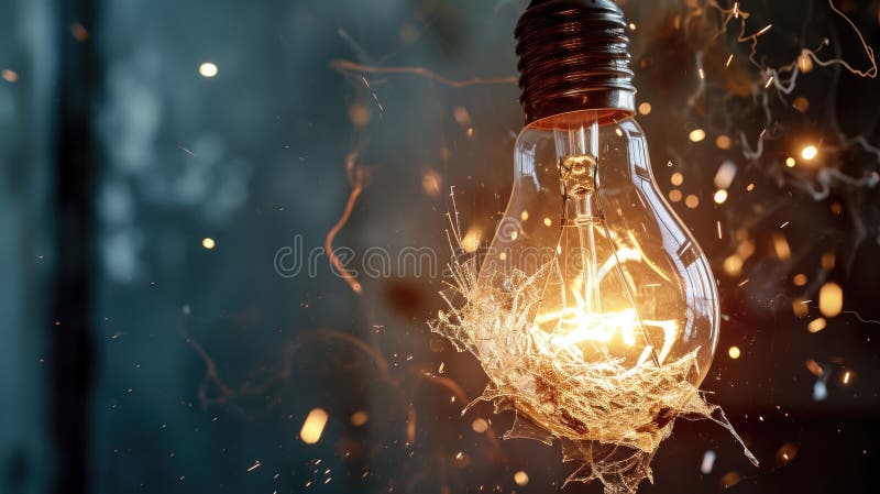 Exploding Light Bulb with Sparks and Fragments Flying in Dark Room ...