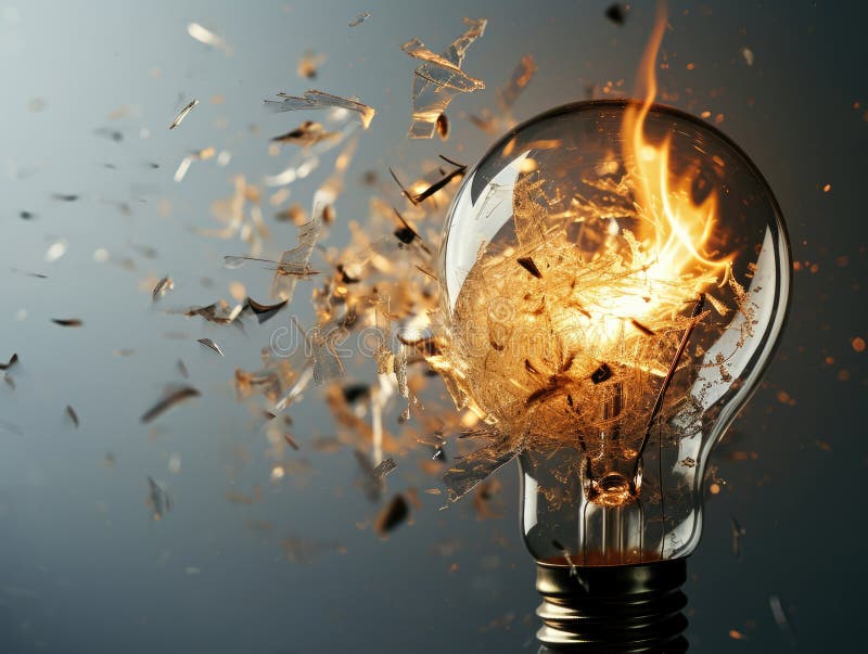Exploding Light Bulb with Sparks and Fragments Flying in Dark Room ...