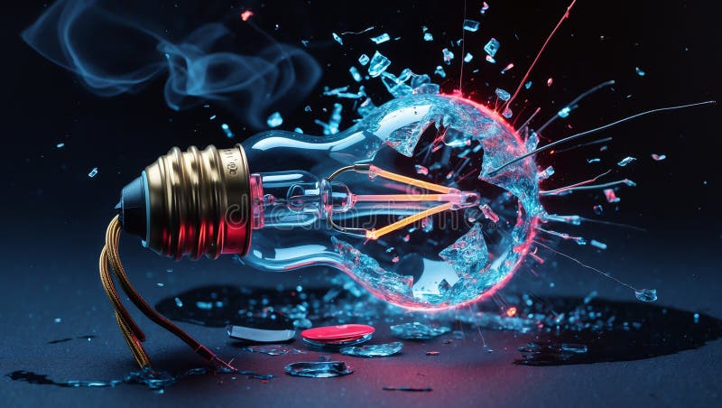 Exploding Lightbulb Conceptual Illustration Showing Breakage and Energy ...