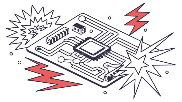 Exploding Microchip, Technical Malfunction, Vector Design Generative AI ...