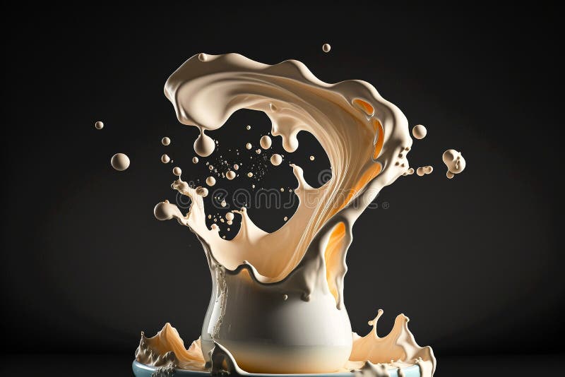 Exploding Milk Splash Against Black Background in Slow Motion. Milky ...