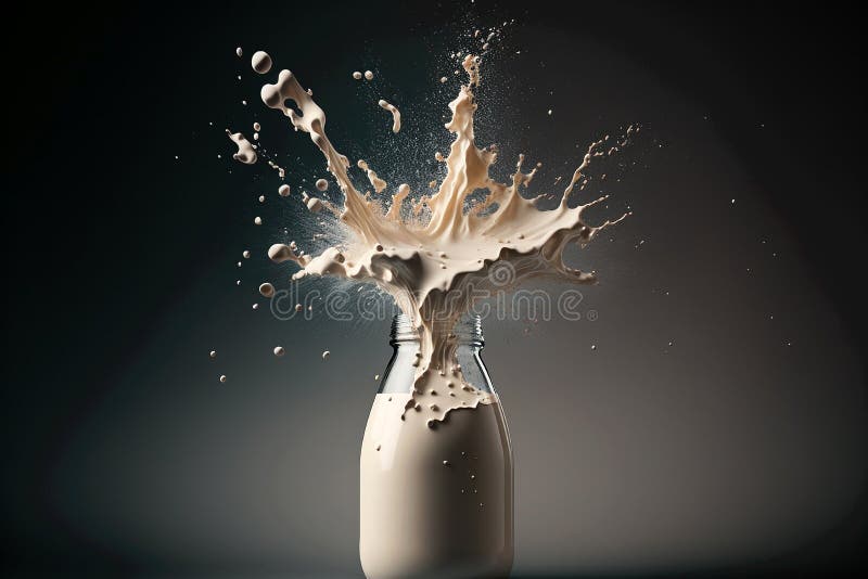 Exploding Milk Splash Against Black Background in Slow Motion. Milky ...
