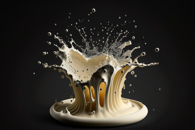 Exploding Milk Splash Against Black Background in Slow Motion. Milky ...