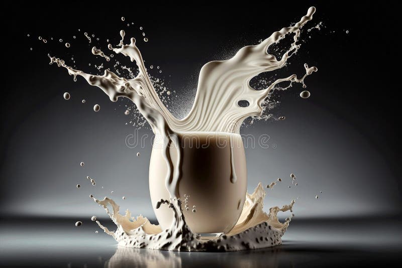 Exploding Milk Splash Against Black Background in Slow Motion. Milky ...