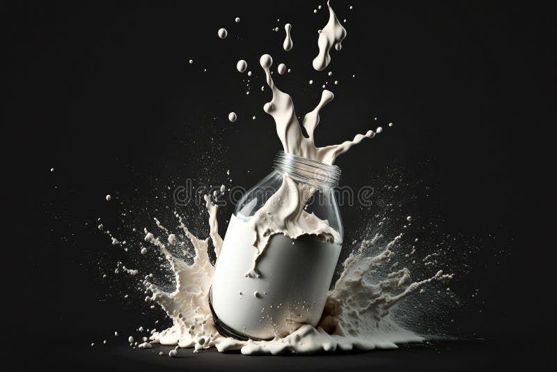Exploding Milk Splash Against Black Background in Slow Motion. Milky ...
