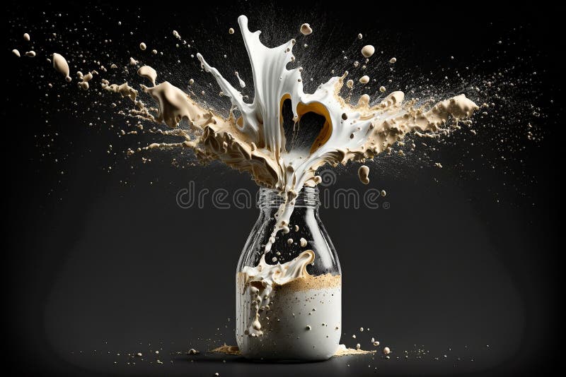 Exploding Milk Splash Against Black Background in Slow Motion. Milky ...