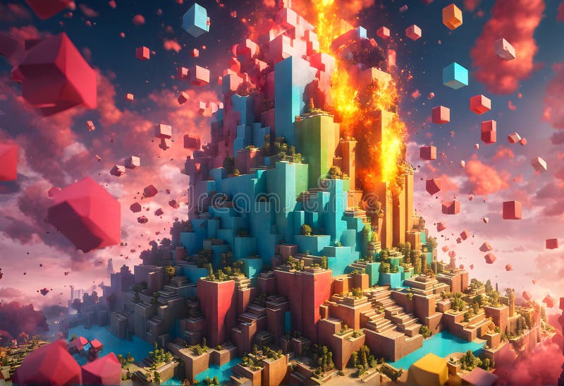 Exploding Minecraft Colorful Cubes Paint and Splashes. Minecraft ...