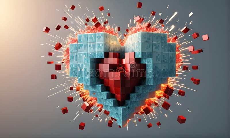 Exploding Minecraft Colorful Cubes Paint and Splashes. Heart Shape ...