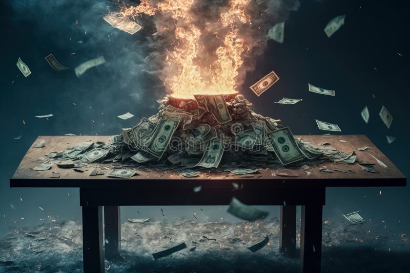Exploding Money on a Table Filled with Dollar Bills, Generative AI ...
