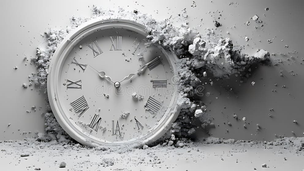 Exploding Monochrome Clock, Time Destruction Concept Stock Illustration ...
