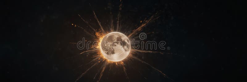 Exploding Moon on Black Empty Space Universe Void Panoramic Wide Angle ...