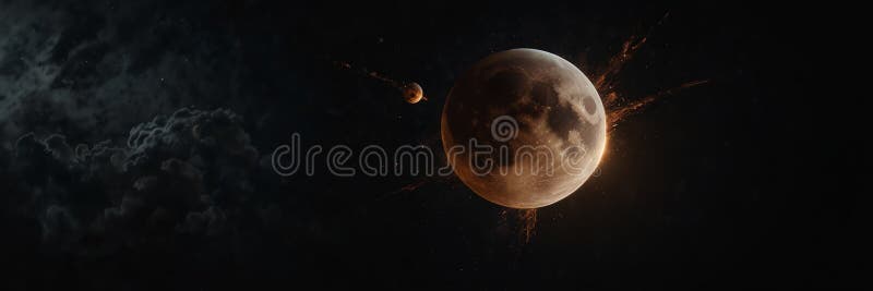 Exploding Moon on Black Empty Space Universe Void Panoramic Wide Angle ...