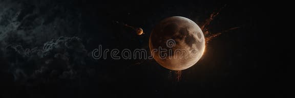 Exploding Moon on Black Empty Space Universe Void Panoramic Wide Angle ...