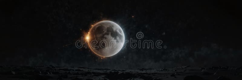 Exploding Moon on Black Empty Space Universe Void Panoramic Wide Angle ...