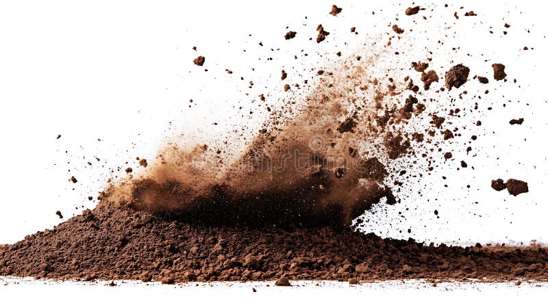 Exploding Mound of Dark Soil Isolated on White Background Intense ...