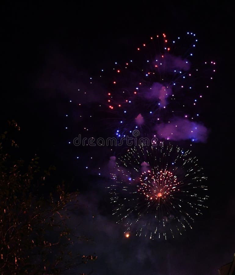 Exploding Multi Colored Fireworks in Night Sky Stock Image - Image of ...