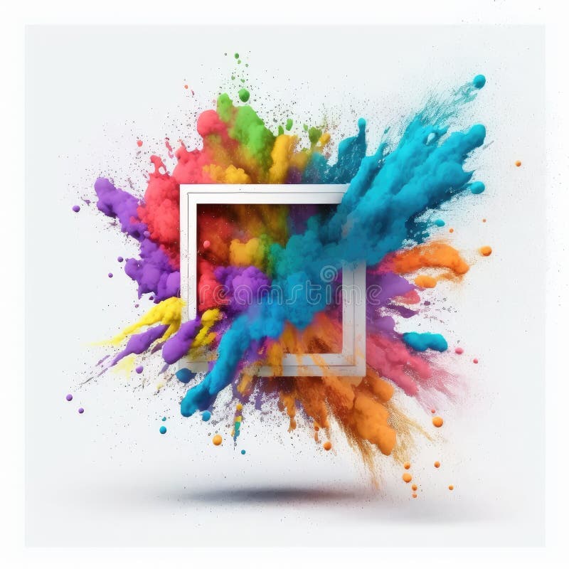 Exploding of Multicolor Powder Color in Square Shape with Background ...