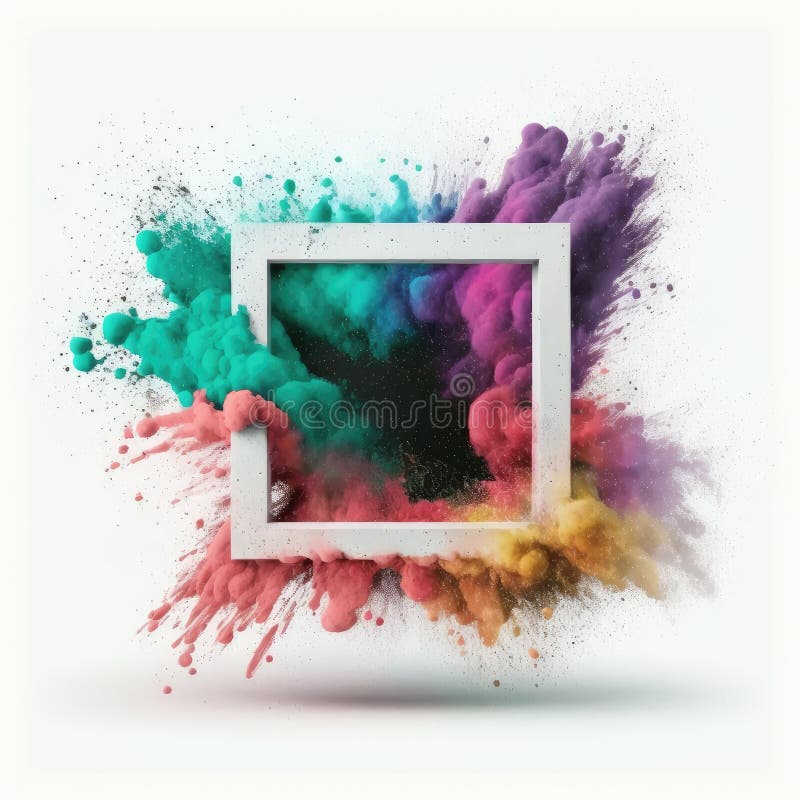 Exploding of Multicolor Powder Color in Square Shape with Background ...