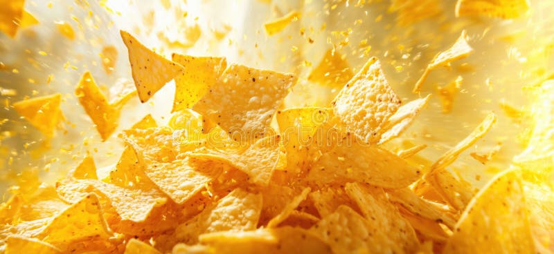 Exploding Nacho Chips, Vibrant Yellow, Dynamic Motion, Crispy Texture ...