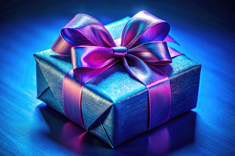 Exploding Neon Blue Bow from a Gift Box a Stunning Macro Photography ...