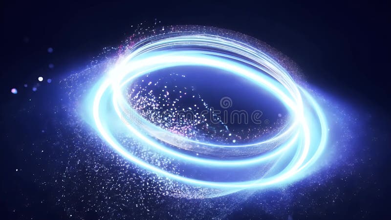 Exploding Neon Energy Rings with Pulsing Bright Particle Trails Stock ...