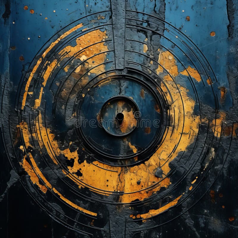 Rusty Spiral Circle in Blue: Cyberpunk Dystopia Concept Art Stock ...