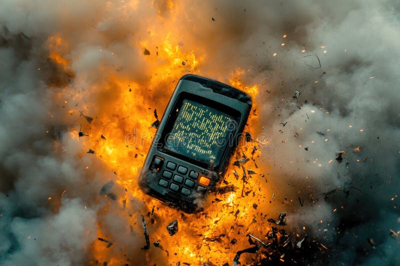 Exploding Old Calculator Amidst Fiery Chaos and Dark Smoke Stock Photo ...